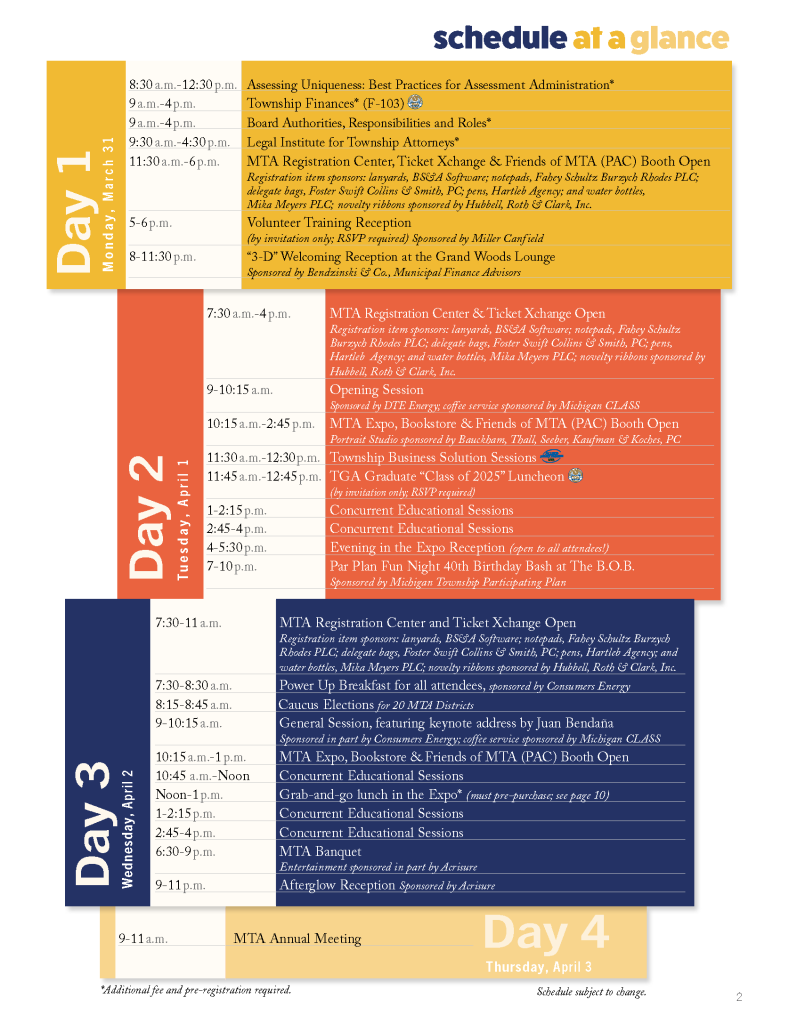 Schedule at a Glance – Michigan Townships Association